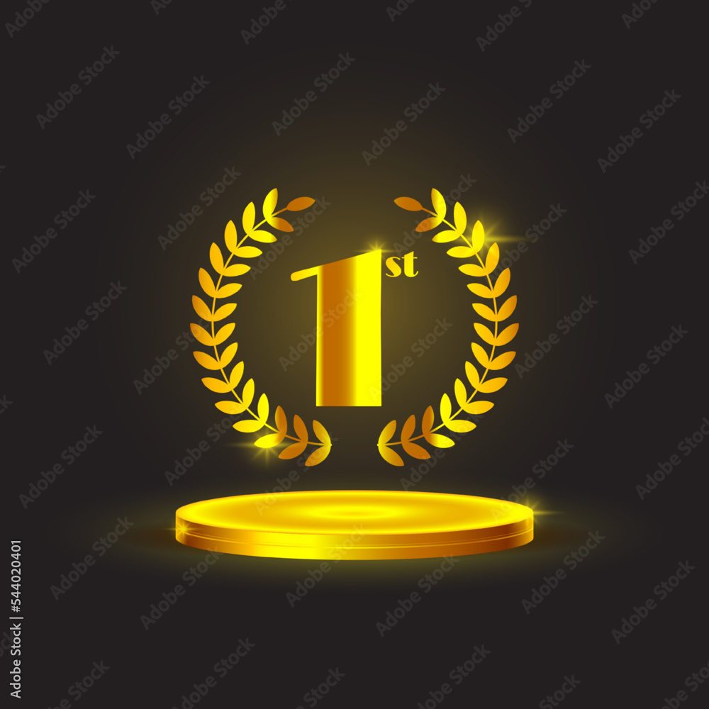 golden no 1 with shiny podium for award, positions, competition, social ...