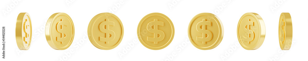 3d render gold coin rotate animation sprite sheet. Golden dollar or ...