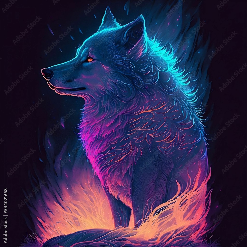 Wolf Side Profile Animal Patronus Glowing Spirit Animal Apparition in Glowing UV Blue Purple ...
