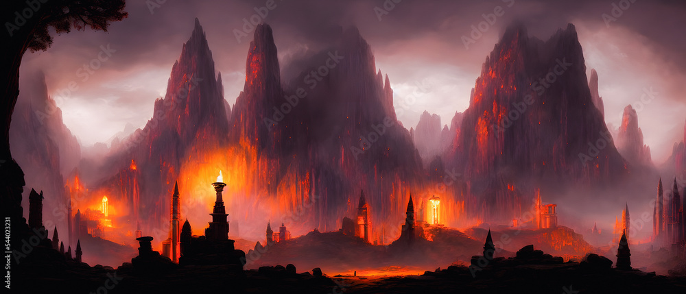 Artistic concept of painting a scary and dangerous landscape Stock ...