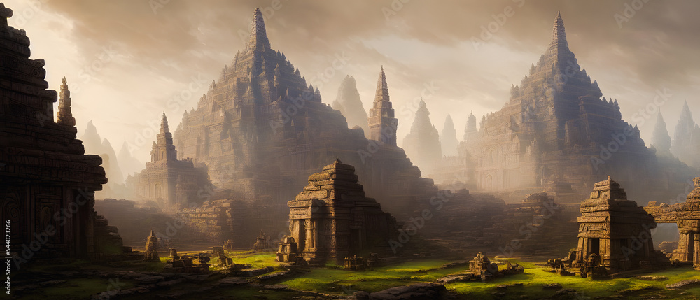 Artistic concept illustration of an Aztec temple, background ...