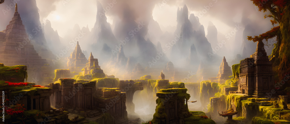 Artistic concept illustration of an Aztec temple, background ...