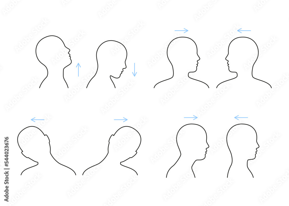 Exercise on stretch muscles of neck, raise and lower, turn and tilt ...