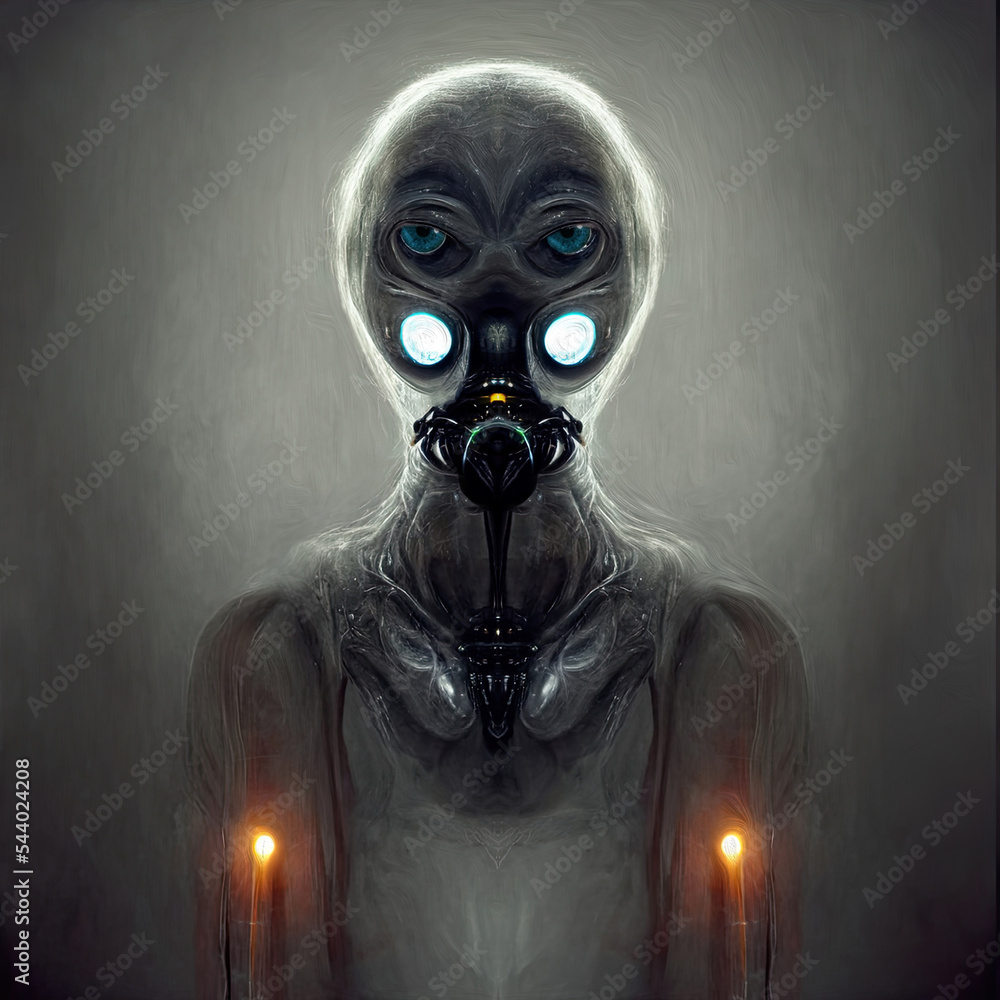 Futuristic alien cyborg, sci fi oil painting. Stock Illustration ...