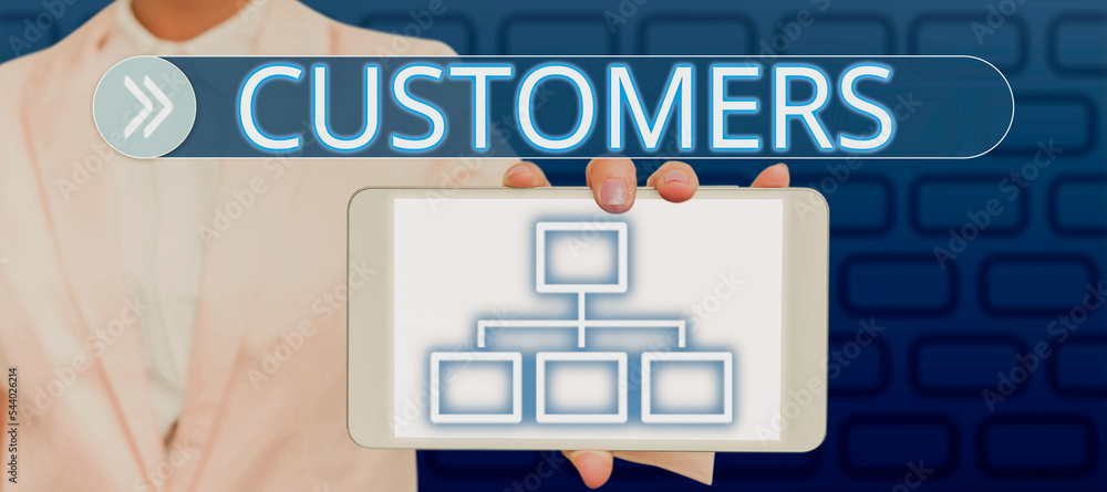 Hand writing sign Customers. Conceptual photo individual or ...