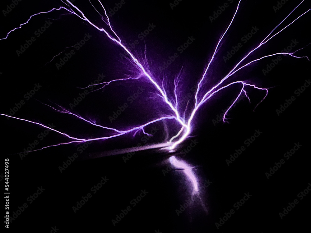 Saint elmo's fire.Lightning strike on airplane cockpit window during ...