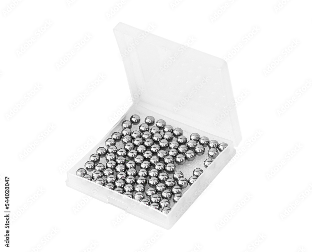 metal balls in a box, bullets for a slingshot, bearing, isolate Stock ...