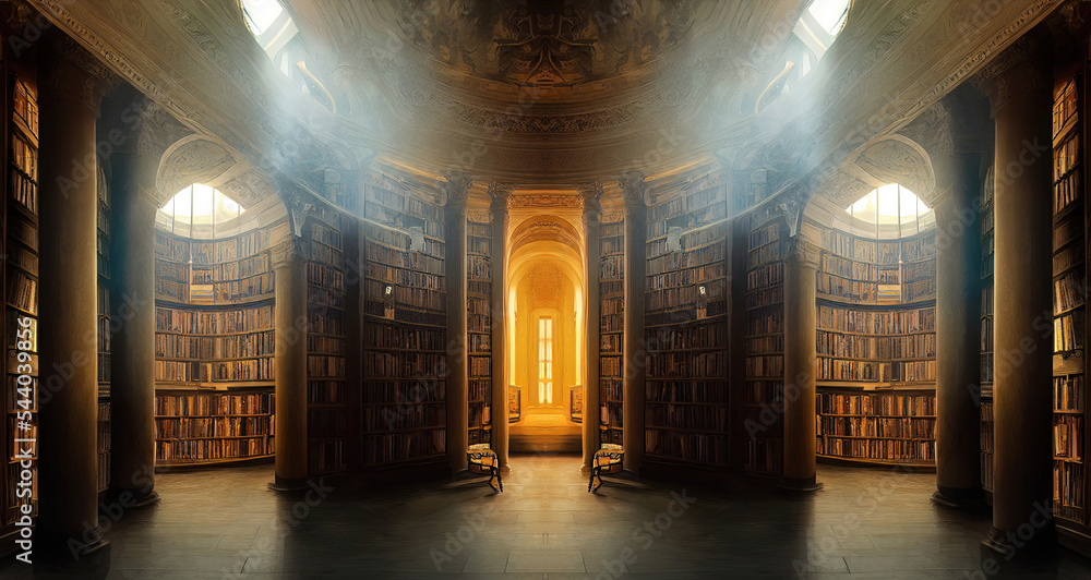 The ancient majestic hall of the library. Beautiful ceremonial hall ...