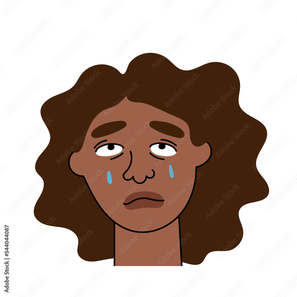 Sad afro american woman cries with pain and grief. Sobbing girl flat ...