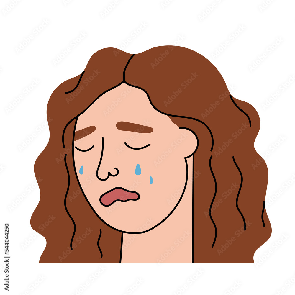 Sad woman cries with pain and grief. Sobbing girl flat character sheds ...