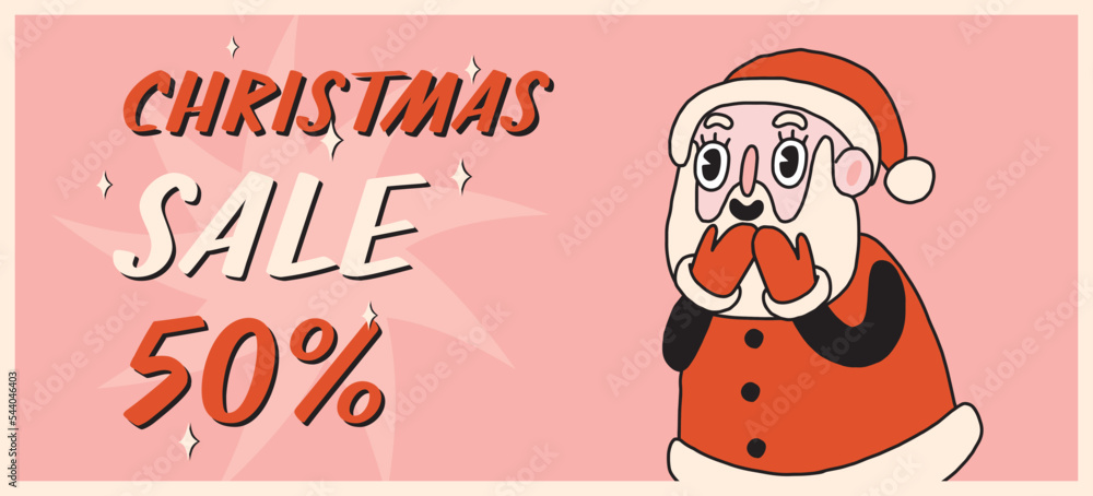 Merry Christmas sale advertisement, retro banner with 30s cartoon ...