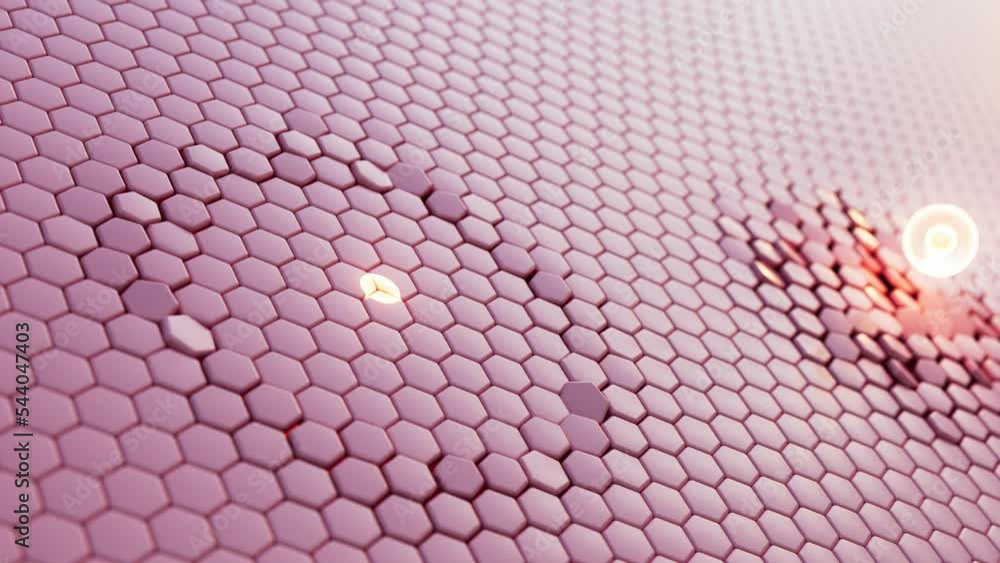 3D rendering animation, close up Drops of oil absorbed into the layers ...