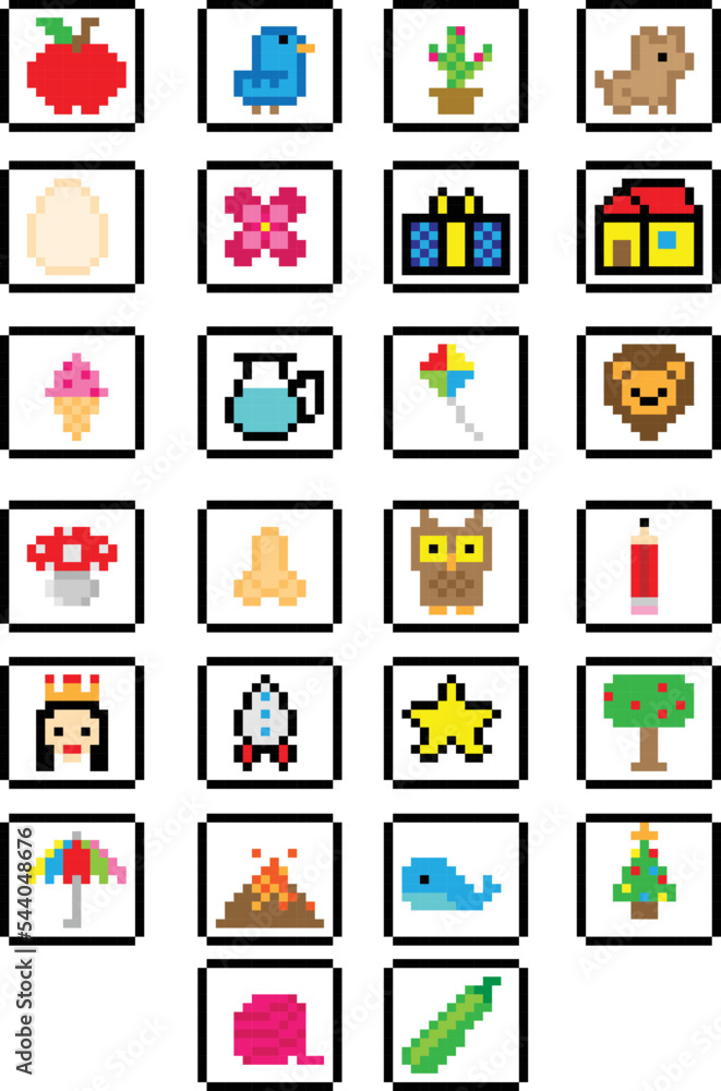 alphabet Pixel Art isolated on white Background. bit icon. Vector ...