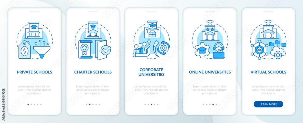 Schools and service providers blue onboarding mobile app screen ...