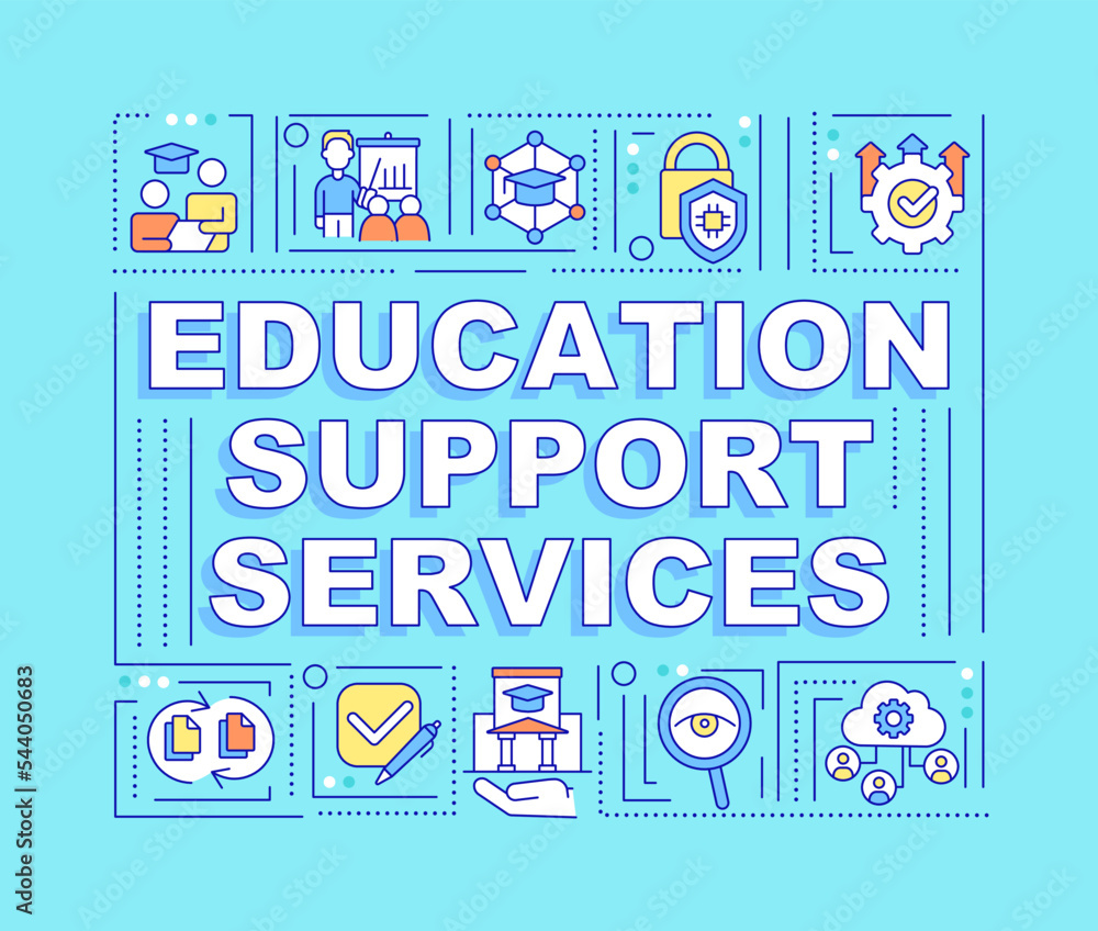 Education support services word concepts blue banner. Infographics with ...