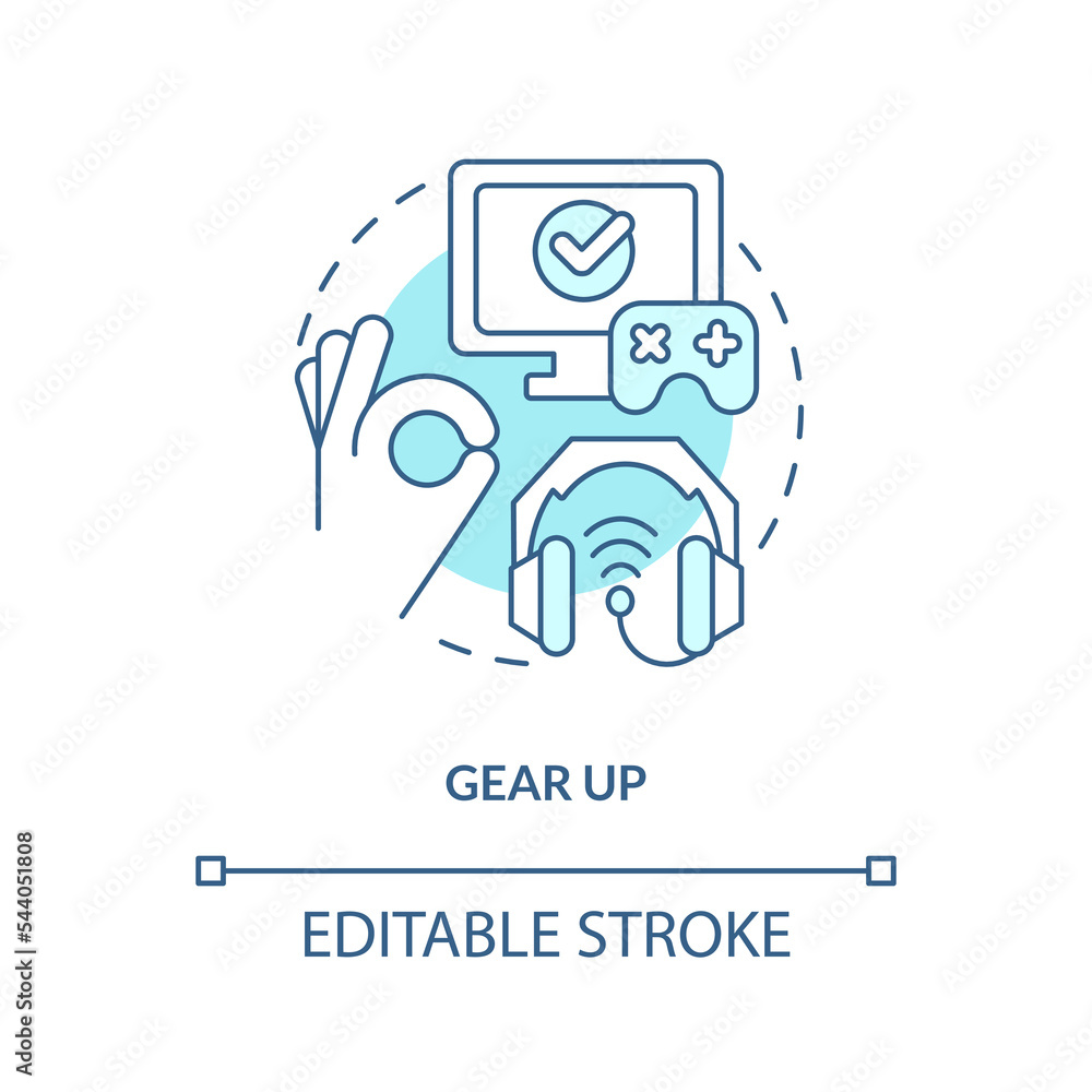 Gear up turquoise concept icon. Cyber sport career. Gamer streamer tip ...