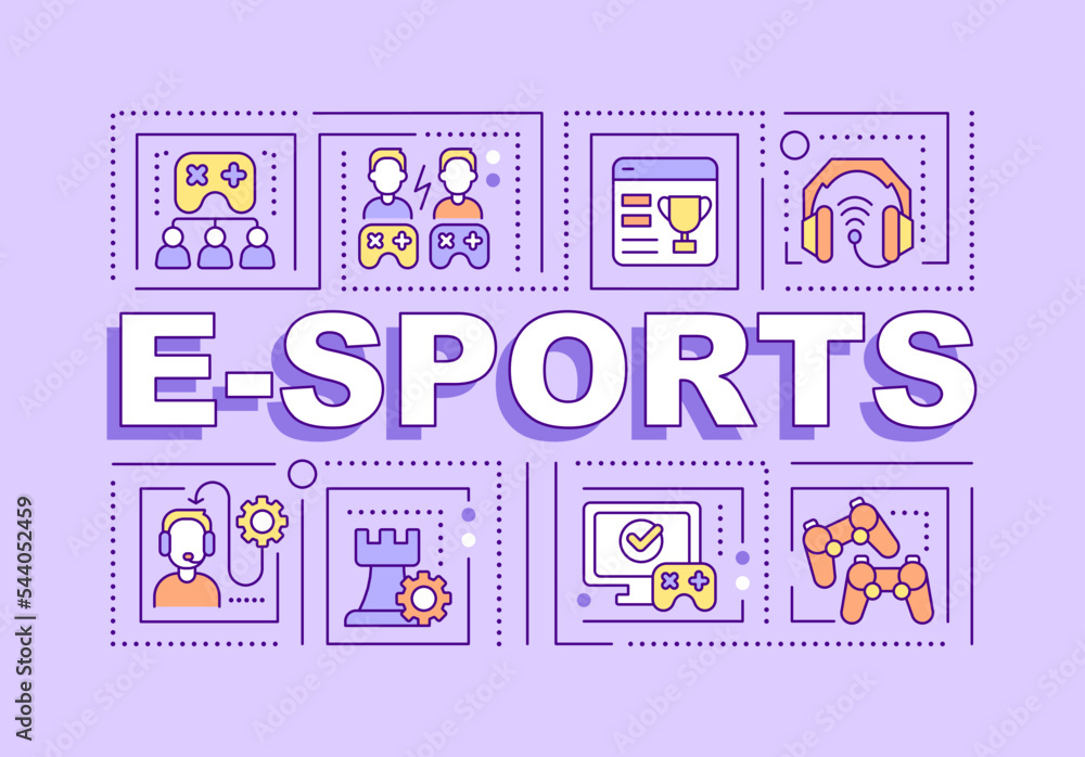 E sports word concepts purple banner. Competitive video gaming ...