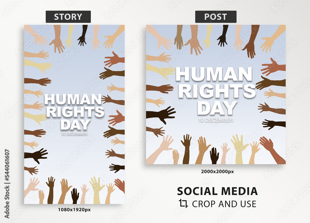 Hands with different skin tone Human Rights Day social media story and ...