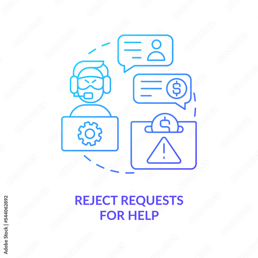 Reject requests for help blue gradient concept icon. Cyber fraud ...