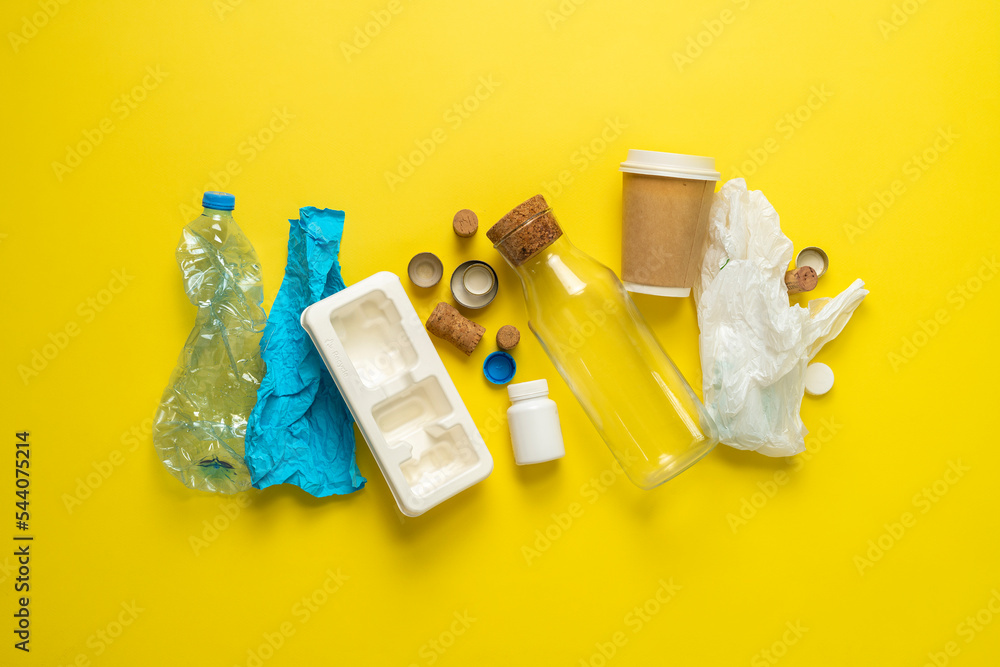 recycling, pollution and ecology concept, a layout of waste of ...