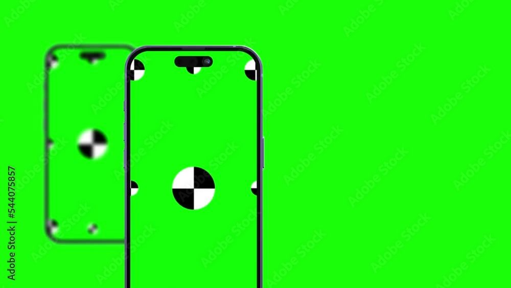 3D render of two smartphone with a green background. Rotating in screen ...
