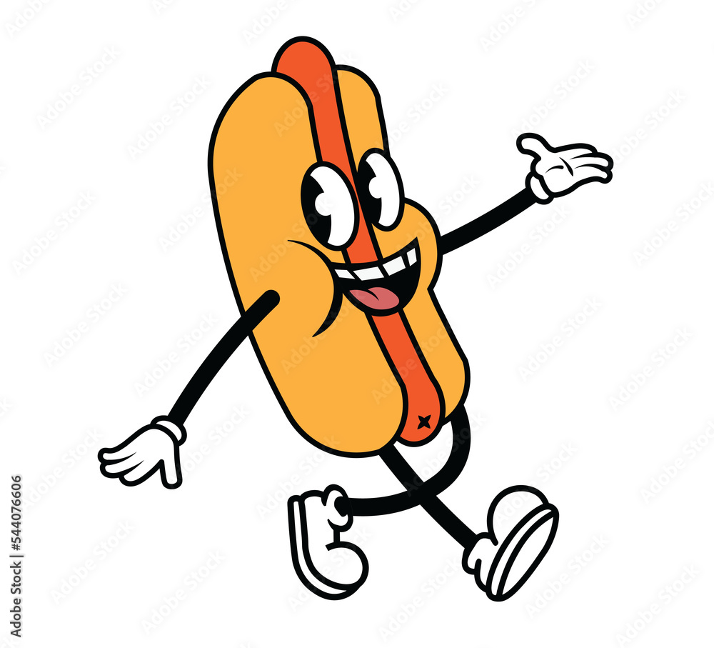 Vintage cartoon character of a hot dog isolated Stock Illustration ...