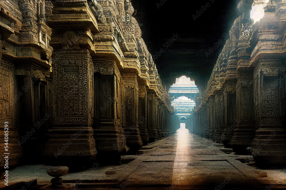 AI generated image of the lovely carvings inside the ancient Meenakshi ...