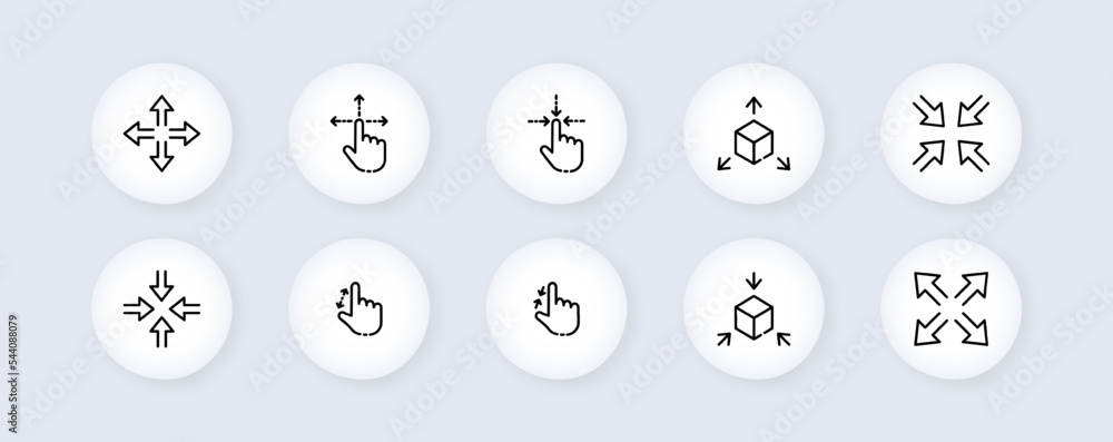 Scrolling set icon. Click, slide, zoom, zoom out, sensor, touchpad, tap ...