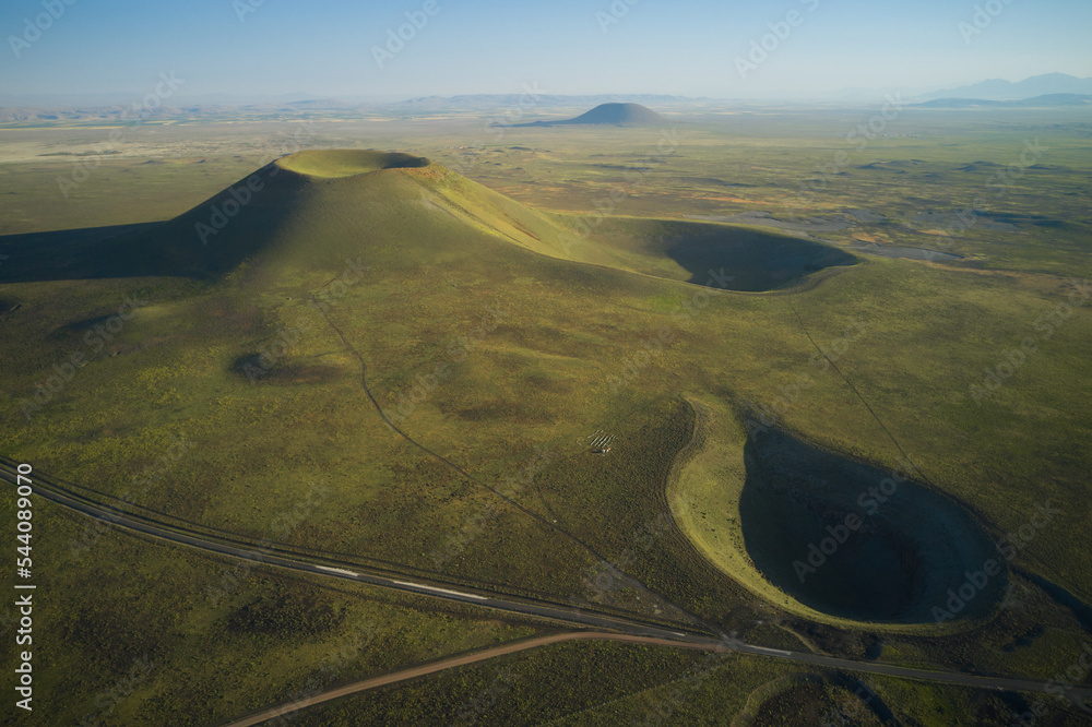 Aerial landscape of volcanic crater in Turkey. Stunned view of green ...