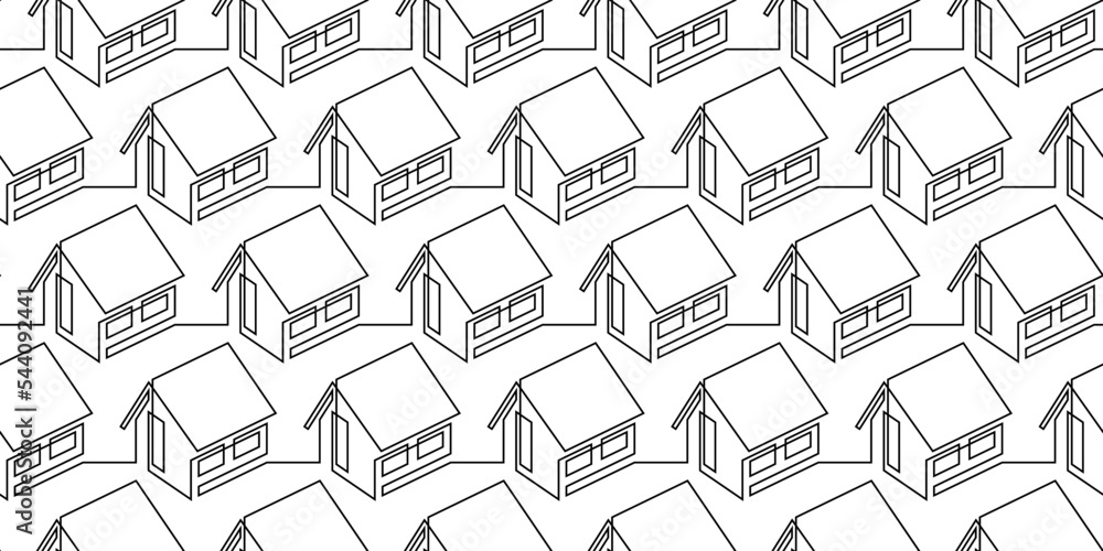 Seamless pattern of isometric houses in continuous line art drawing ...