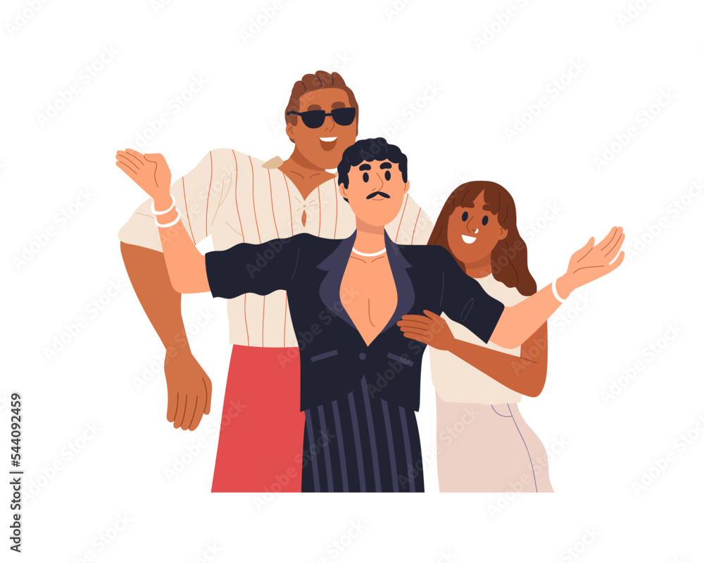 Polyamorous family. Happy LGBT people portrait. Woman with multiple ...
