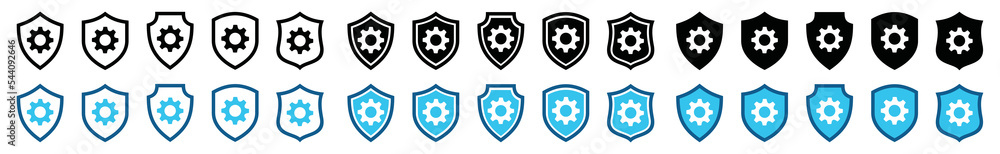 Gear machine shield icon vector collection. Engine protection or ...