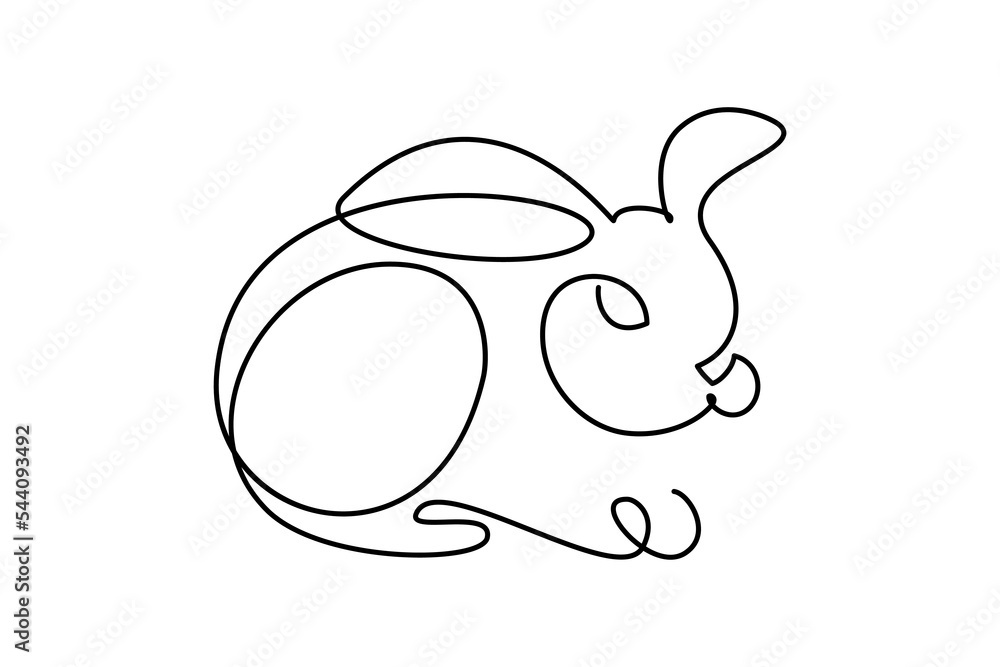 Bunny rabbit in continuous line art drawing style. Hare animal black ...