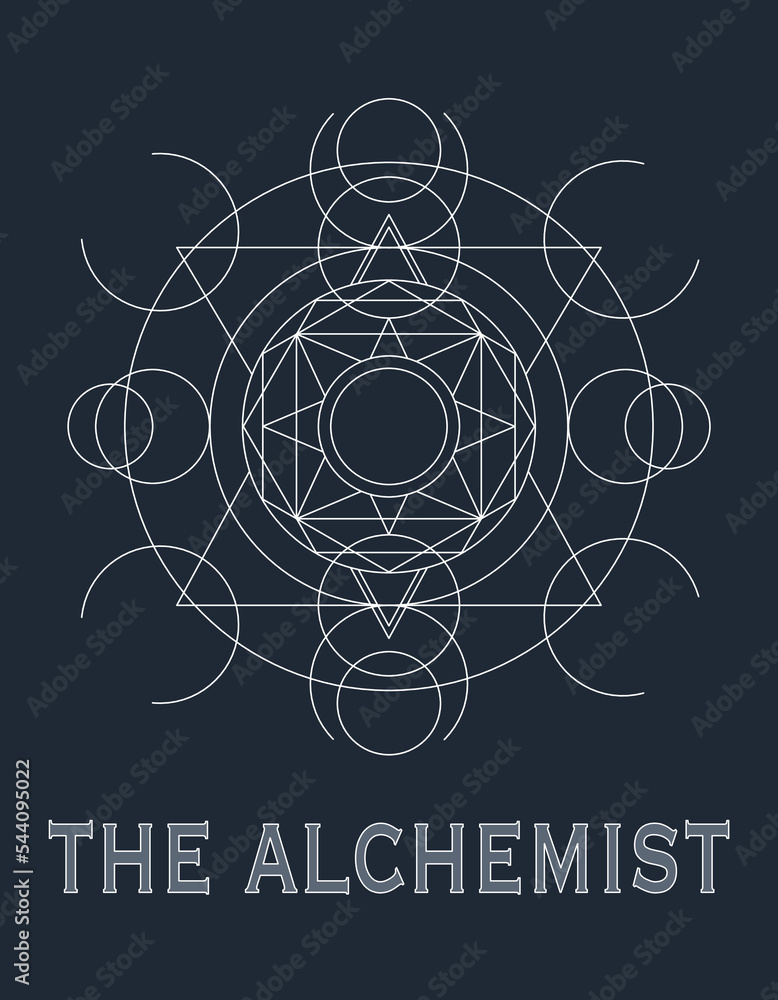 Vector alchemical circle of basic elements. Sacred geometry, vintage ...