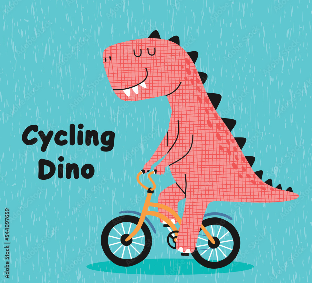 Cartoon dinosaur riding a bike. Cute dino on a bicycle. Stock Vector ...