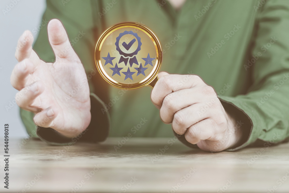 certification and quality concept a man hand aligned icon showing ...
