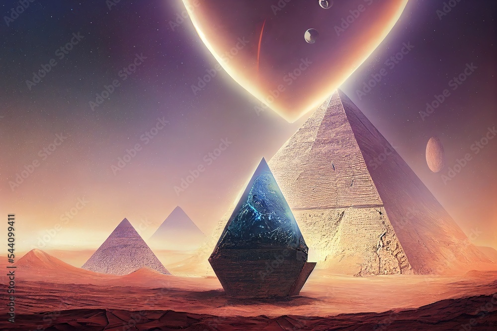 Alien pyramid power illustration of science fiction scene with ...