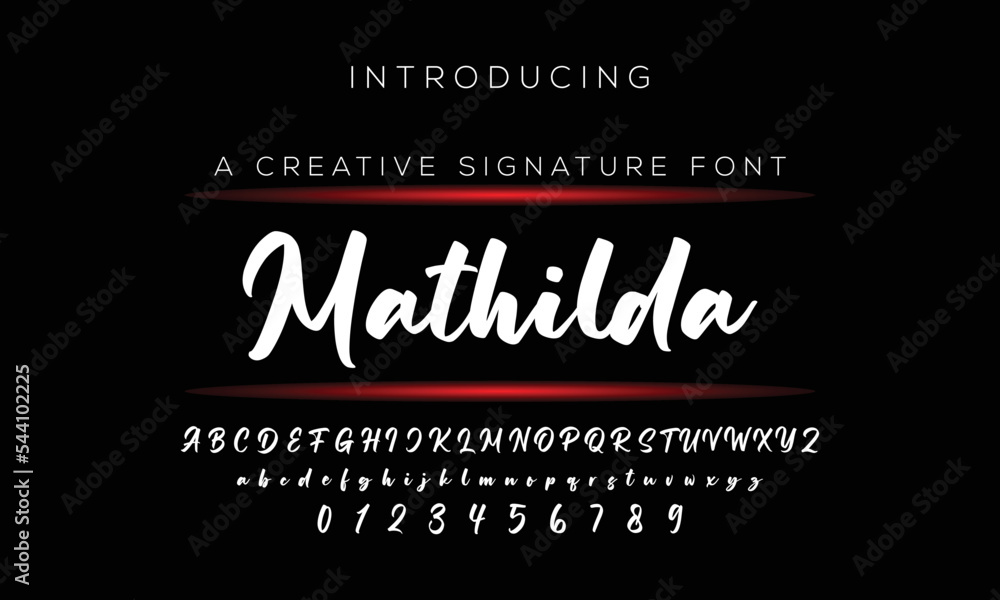Mathilda, Hand drawn calligraphic vector monoline font. Distress signature letters. Modern ...