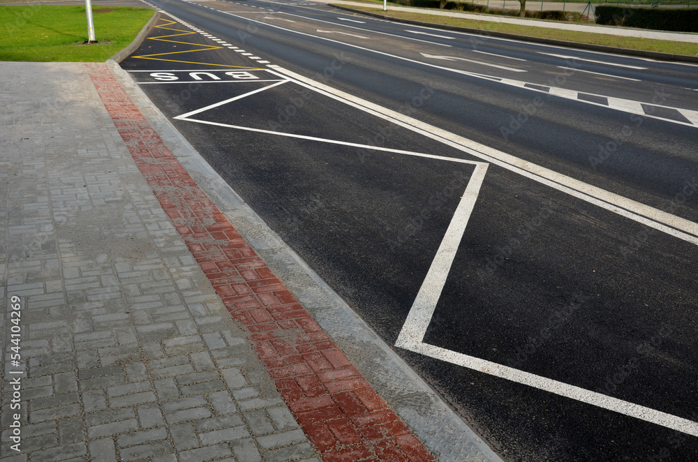 bus stop consisting of a reserved place with the word bus. Horizontal ...