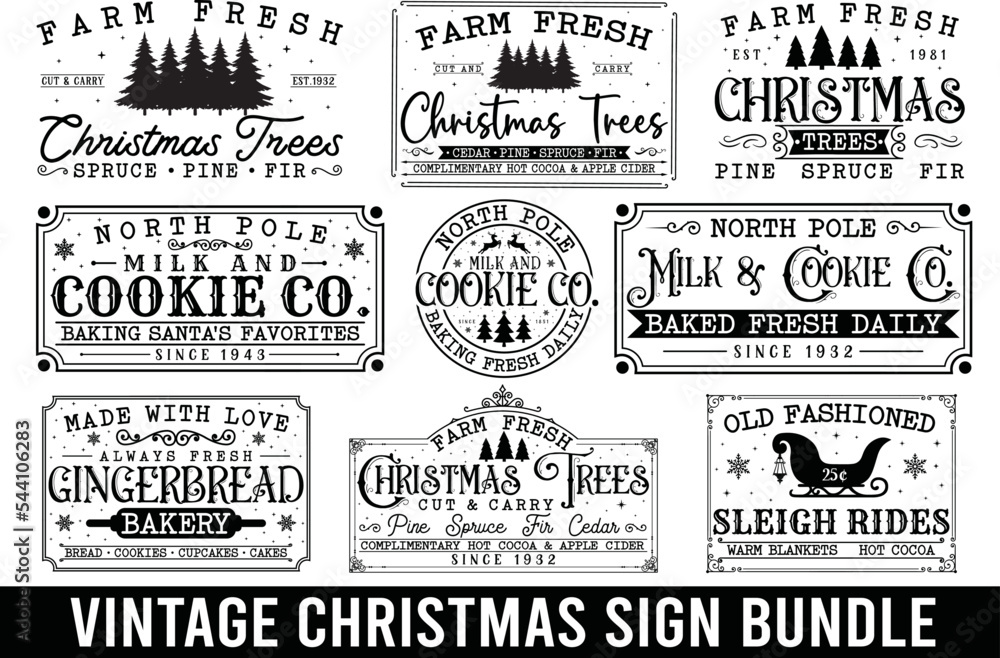 vintage Christmas sign bundle Stock Vector | Adobe Stock