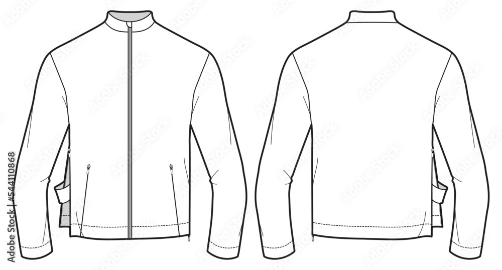Track jacket design flat sketch Illustration front and back view vector ...