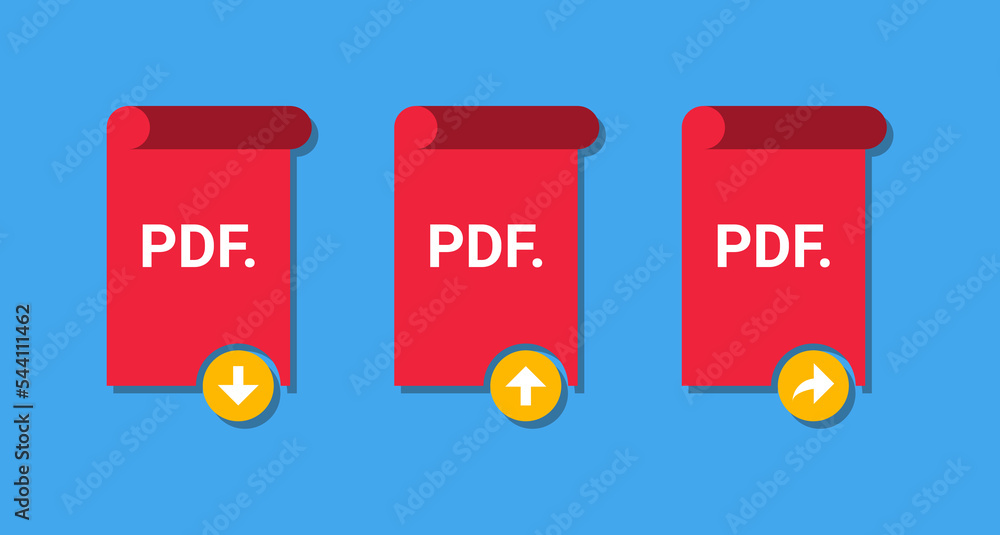 Vector of PDF download icon, PDF upload icon,and PDF share icon. PDF ...