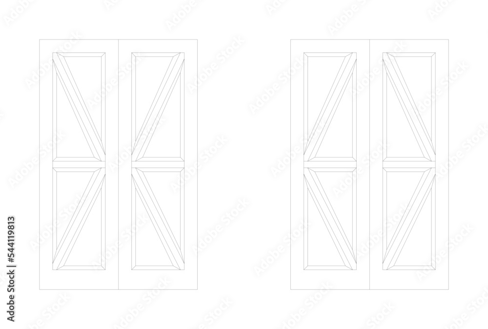 Photo & Art Print Decorative timber door drawing in 2D and in black and ...