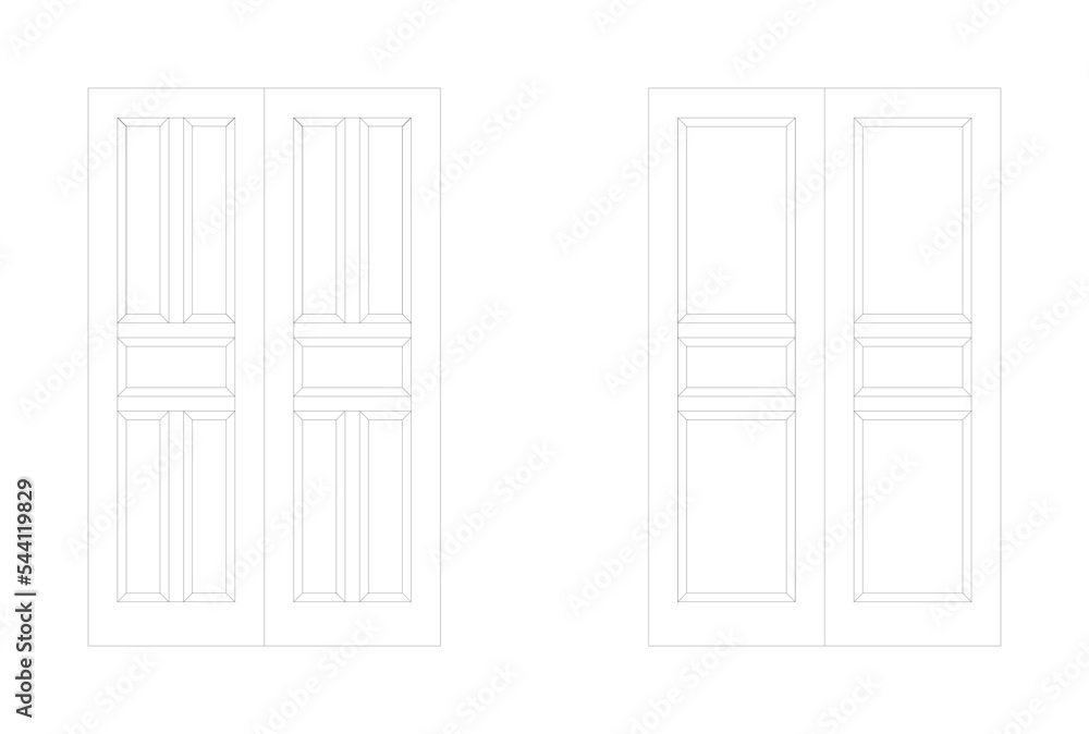 Decorative timber door drawing in 2D and in black and white. The ...