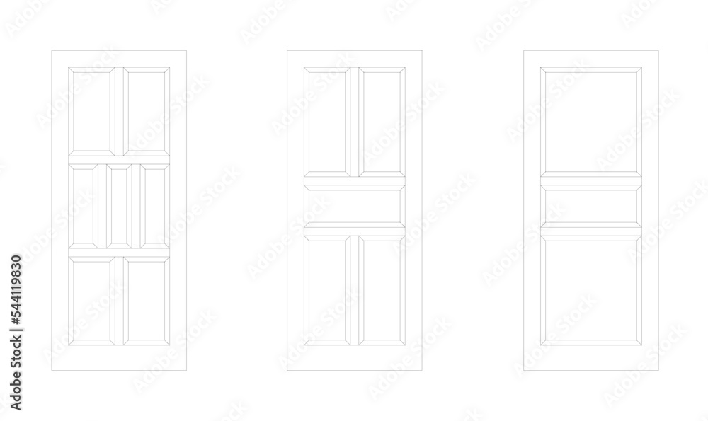 Decorative timber door drawing in 2D and in black and white. The ...