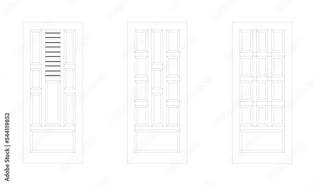 Decorative timber door drawing in 2D and in black and white. The ...