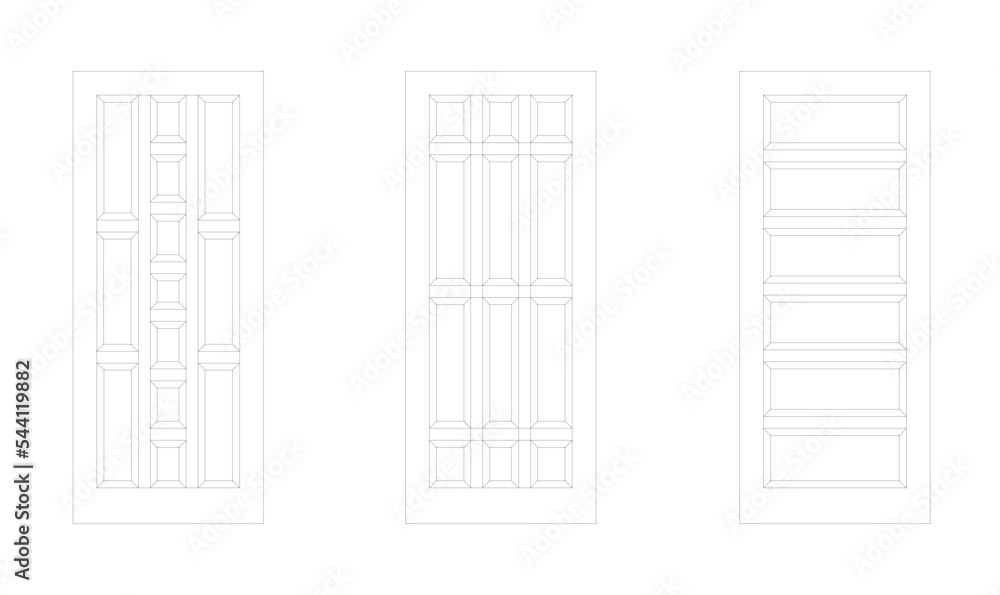 Decorative timber door drawing in 2D and in black and white. The ...