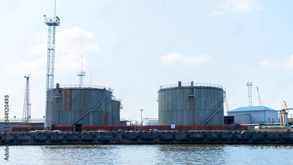 Tanks for storage of oil products in the port, Kaliningrad, Russia ...