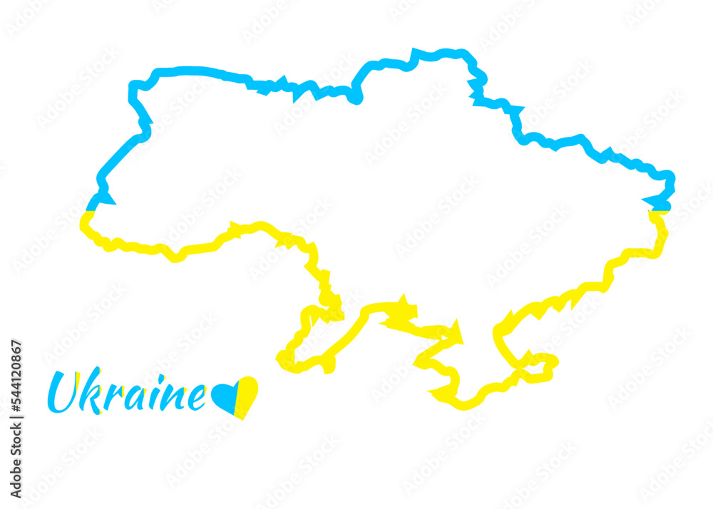 Blue yellow map of Ukraine with state borders and text Stock Vector ...