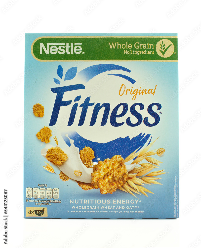 Nestle Fitness original breakfast cereals. Whole grain cornflakes box ...